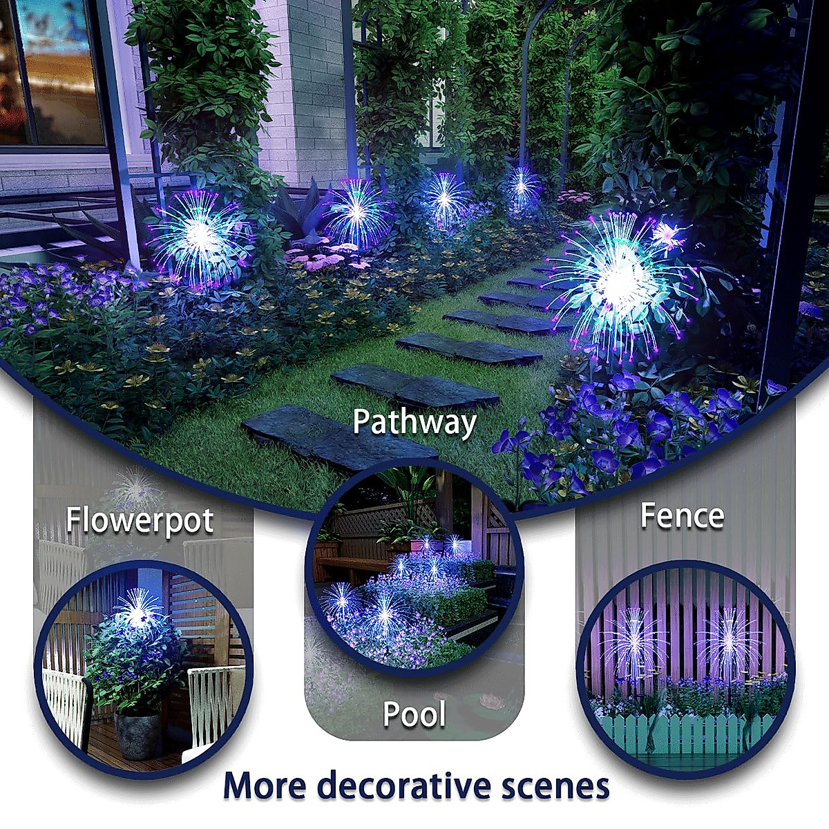 Honche Solar Garden Lights, 2 Pack Decorative Solar Outdoor Lights Waterproof IP65 8 Lighting Modes Firework Lights for Garden Patio Counrtyards Pathway Part