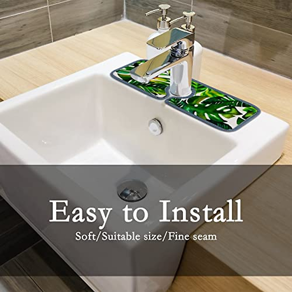 Kitchen Faucet Mats 2 Pieces Jungle Tropical Plam Leaf Faucet Sink Splash Guard Bathroom Counter and RV,Absorbent Faucet Counter Sink Water Stains Preventer