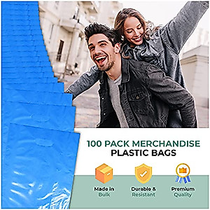 Blue Merchandise Plastic Shopping Bags - 100 Pack 9" x 12" with 1.25 mil Thick - Die Cut Handles - Perfect for Shopping, Party Favors, Birthdays, Children Parties - Color Blue - 100% Recyclable