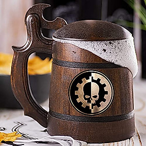 Adeptus Mechanicus Beer Stein, Personalized 40k Wooden Beer Mug, Custom Gamer Gift, Video Gamer Tankard, Gift for Men, Gift for Him, Geek Gift