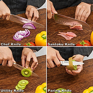 Knife Set, 15 Pcs Kitchen Knife Set With Block, Astercook German Stainless Steel With Scissors, Knife Sharpener and 6 Serrated Steak Knives