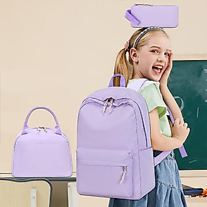 Bluboon School Backpack Set Girls Womens Laptop Bookbag Casual Daypack Fits 15 inch Laptop with Lunch Tote Bag and Pencil Bag(Purple-3 set)