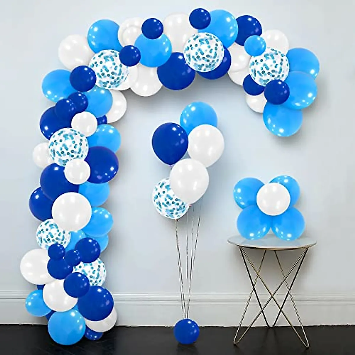 Royal Blue Confetti Latex Balloons, 50pcs Blue White Balloons, 12 Inch Light Blue Balloons, White And Blue Balloons Latex Balloons for Party Decorations, Dark Blue Balloons for Arch Garland Kit