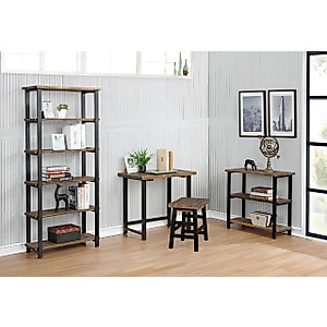 Alaterre Furniture Pomona 31" Tall 2-Tier Solid Wood and Metal Under-Window Bookcase, Rustic Reclaimed Wood Design, Industrial, Stylish, Durable Lacquer Finish, Living Room, Home Office, Bedroom