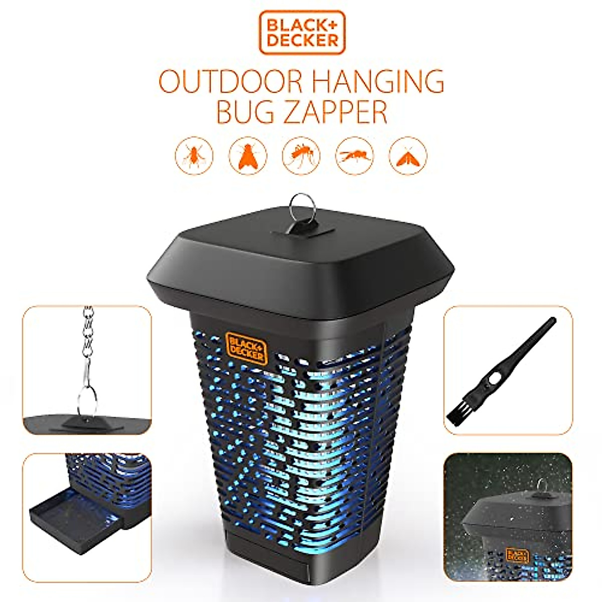 BLACK+DECKER Bug Zapper, Electric UV Insect Catcher & Killer for Flies, Mosquitoes, Gnats & Other Small to Large Flying Pests, 1 Acre Outdoor Coverage for Home, Garden & More, Free Bulb Included