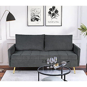 LINLUX 60" W Velvet Loveseat Sofa Couch with Storage, Small Love Seat Couches for Bedroom, Living Room, Office, Dorm, Comfy Cushion, 2 USB Charging Ports, Dark Grey