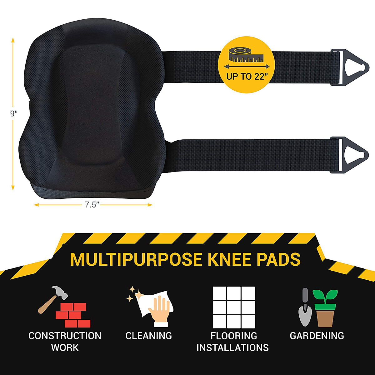 Knee Pads for Work - Universal Fit for Men and Women - Professional Poly-Shield Knee Pads With Gel-Padded Cushion - Construction Knee Protector With Adjustable Buckle Closure & Non-Slip Straps