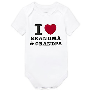 The Children's Place Baby Single Short Sleeve 100% Cotton Bodysuits, I Heart Grandma and Grandpa, 9-12 Months
