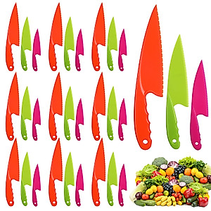 30 Pieces Kid Plastic Kitchen Knife Set Toddler Knife Kids Safe Knives Children Cooking Nylon Chef Knives for Fruit, Bread, Cake, Salad, Lettuce Knife (Color 3)