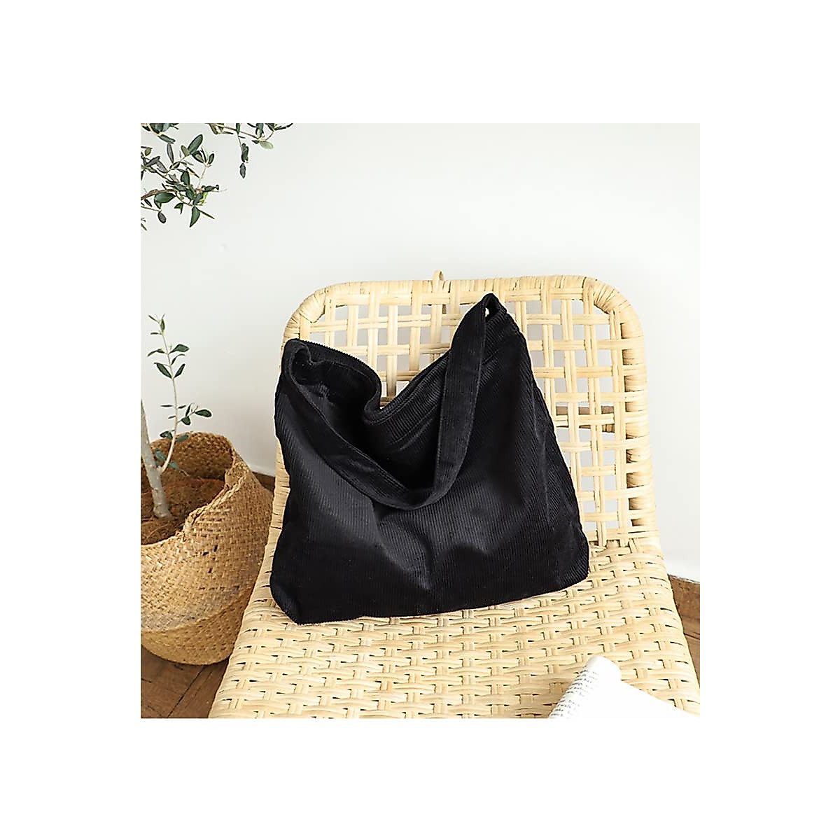 Ulisty Women/Girls Corduroy Large Capacity Shoulder Bag Tote Bag Casual Hobo Bag Shopping Bag Handbag black