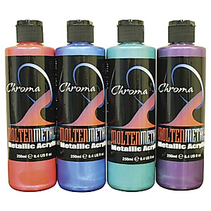 Paint Acrylic CHROMA Molten Metals Bright Metallic 8 OZ Set of 4