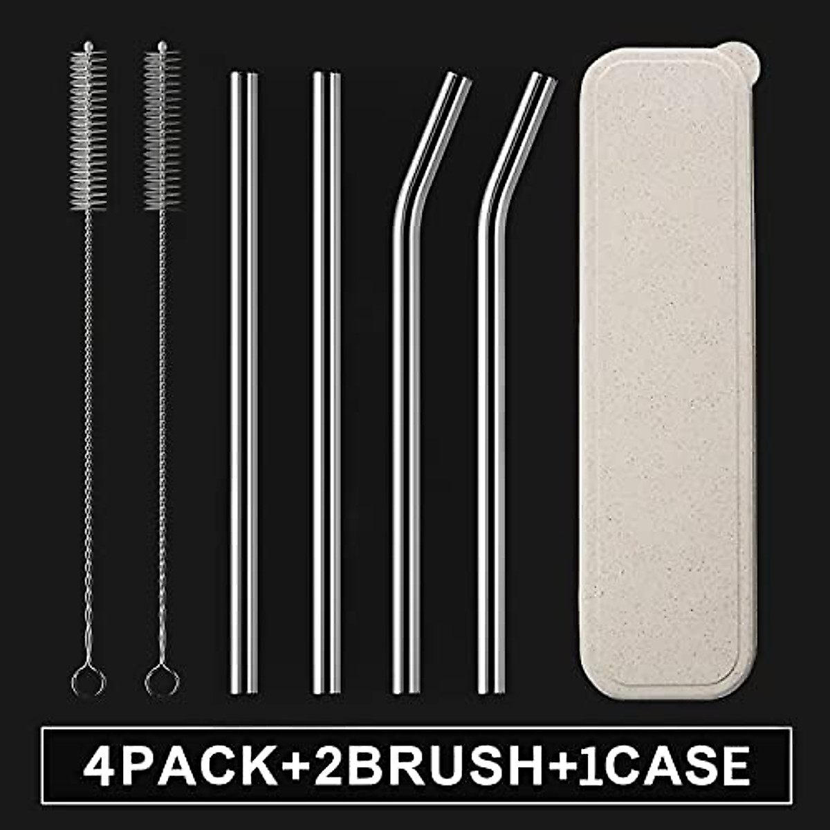 HeykirHome 4-Pack Reusable Glass Straw with Travel Case,Size 8.5''x10 MM,Including 2 Straight and 2 Bent with 2 Cleaning Brush- Perfect For Smoothies, Tea, Juice