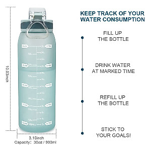 Teentumn Time Marker Water Bottle Gym, 30oz Large Durable Bottle for Workout Sport Travel Water Tracker (Pack of 1)