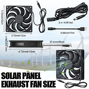 Solar Panel Powered Fan 12W 16V Solar Exhaust Fan Waterproof Greenhouse Fan USB Solar Portable Gable Fan Mini Household Solar Fan Ventilation for Chicken Dog Pets Houses Camping Outdoor (2 Sets)