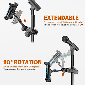 JUBOR Tablet Holder for Microphone Stand, Mic Music Stand Tablet Holder for iPad, Smartphone Tablet Mic Stand Mount for Shee Music Fits Devices from Screen Size 4.7 to 12.9 Inches