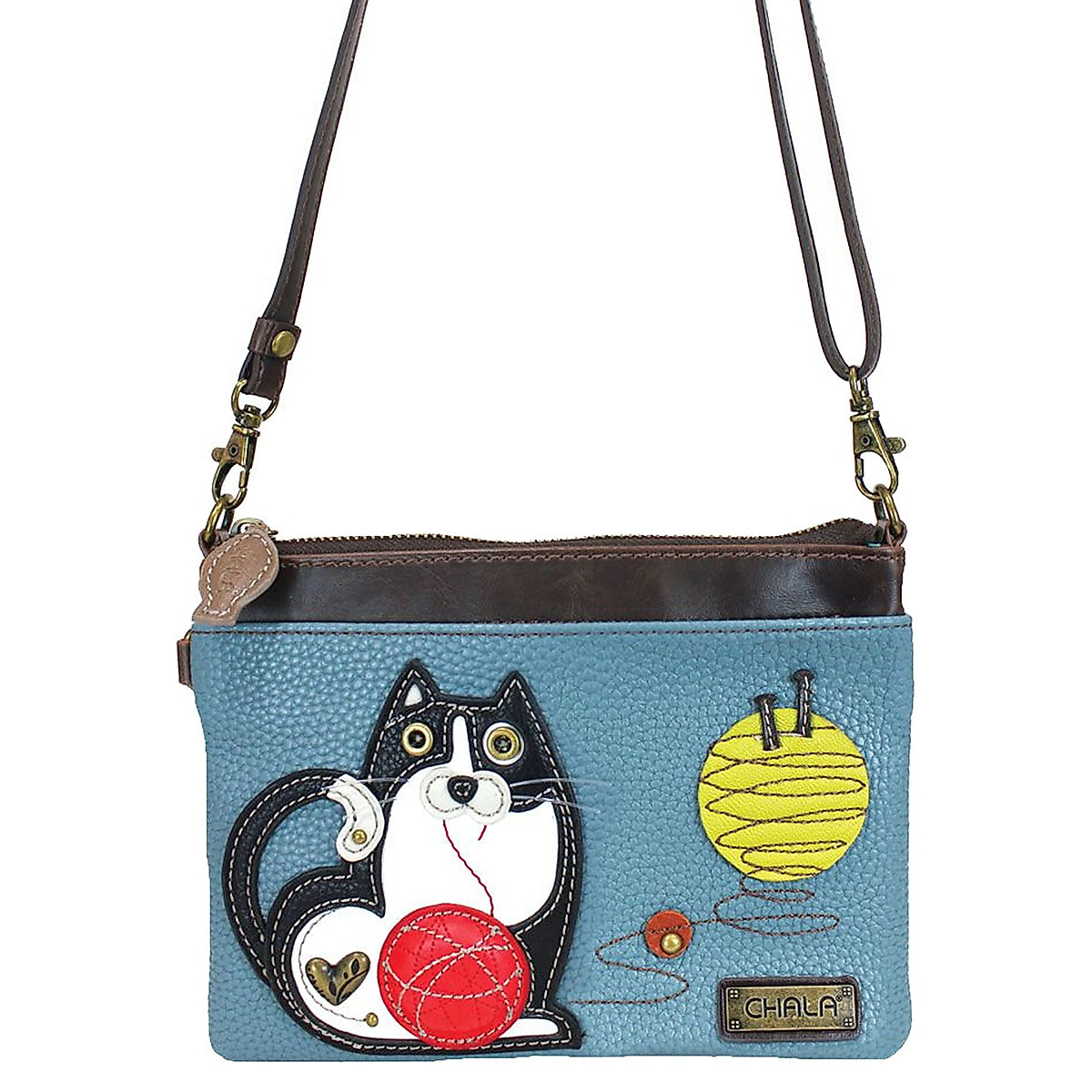 Chala Fat Cat Mini Crossbody Handbag - Convertible Strap, Cat Lovers Gifts (Blue)