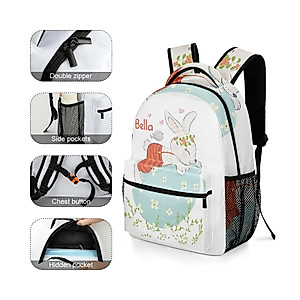 Cute Bunny Custom Kids Backpack 16.5 Inch for Boy Girl, Personalized Waterproof Child School Travel Bag with Name