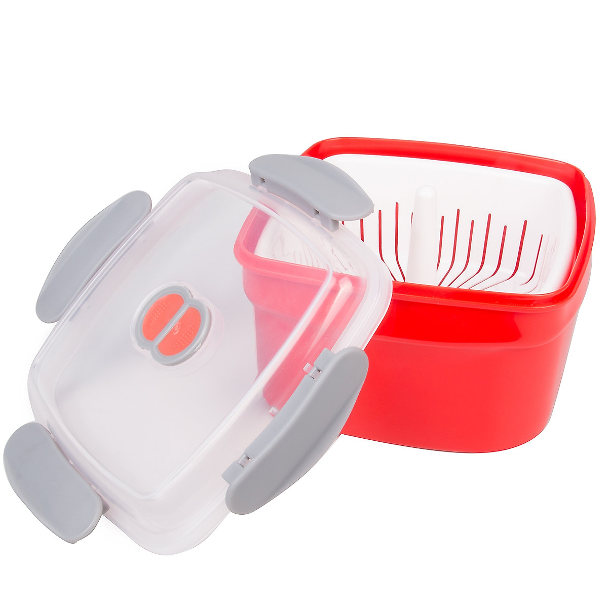 Microwave Cookware Steamer- 3 Piece Microwave Cooker w Food Container, Removable Strainer and Locking Steam Vent Lid- BPA Free, Fridge and Freezer Safe | 1.3 Liters, 6x6x4 Inches