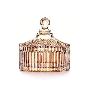 CHOOLD Luxury Colorful Tent Shaped Crystal Candy Jar with Lid,Clear Glass Apothecary Jar Wedding Candy Buffet Jar Food Jar (10oz/24oz) (Amber-S)
