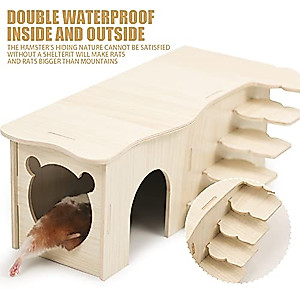 Hamster Maze, Multi Chamber Hideout Wooden Hamster Houses with Steps Activity Hamster Burrow Large Sports Fun Hamster Huts for Syrians Dwarf Hamster Gerbil