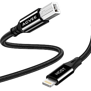 AGVEE 6.6ft Lightning OTG MIDI Cable USB Type-B Cord Compatible with iPhone iPad iOS for Electronic Music Instrument, Piano, Midi Controller, Midi Keyboard, Audio Interface Recording, Black