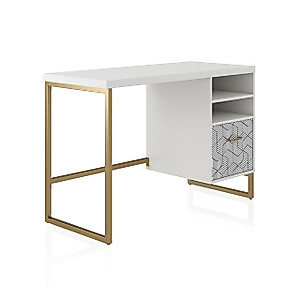 CosmoLiving by Cosmopolitan Scarlett Single Pedestal Desk, White, Model Number: