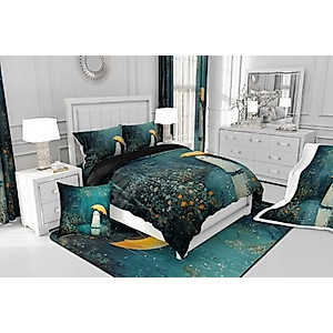 jejeloiu Halloween Ghost Duvet Cover Set 100% Cotton Funny Umbrella Ghost Bedding Set Full Size for Kids Boys Girls Halloween Decor Happy Halloween Comforter Cover Soft Cotton Duvet Cover 3Pcs