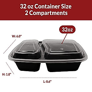 Reli. Meal Prep Containers, 32 oz. | 45 Pack | 2 Compartment Food Container w/Lids | Microwavable Food Storage Containers/To Go | Black Reusable Bento Box/Lunch Box Containers for Food/Meal Prep