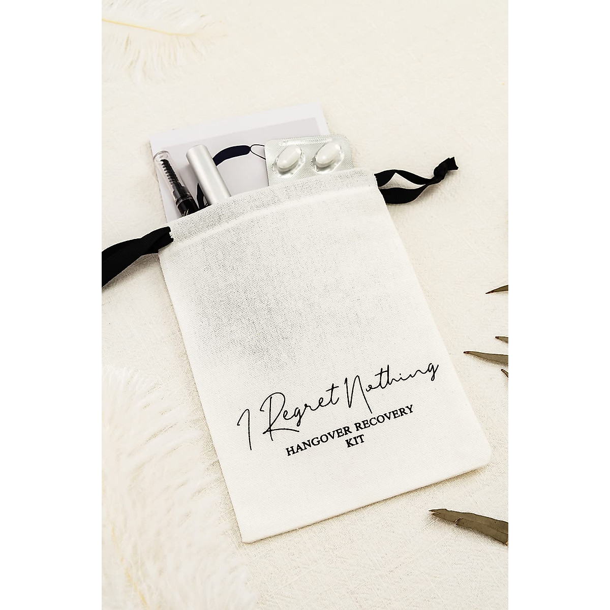 10 Pack Hangover Kit, 5x7 In Party Favor Bags, Wedding Survival Recovery Kit Bags Cotton Muslin Drawstring Bag for Bachelorette Party Bridal Shower Party