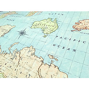 HomeBuy World Map 3 Designer Curtain Upholstery Cotton Fabric Material - 280Cm Extra Wide - Sky Blue (Sold The Yard)