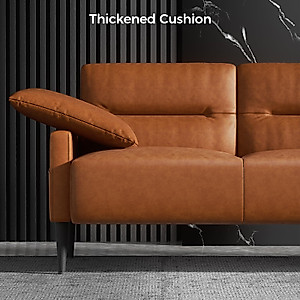 COPIAE 83" Faux Leather Couch, Upholstered 3 Seater Sofa with Pillows, Solid Wood Frame Leather Sleeper Sofa with Metal Legs& Side Pocket, Mid Century Sofa Couches for Living Room, Bedroom, Office