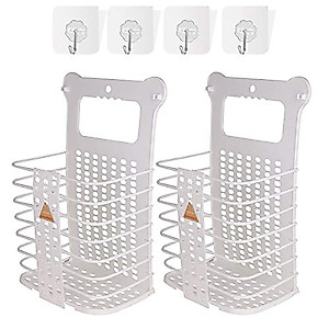 Large Laundry Basket Collapsible Hanging Laundry Basket with Handles Tall Plastic Dirty Laundry Basket Storage for Women Kid's Room Kitchen College Dorm - 2 Pack/White
