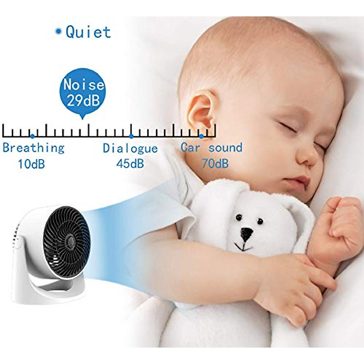 Tredy Air Circulator Fan,Small Quiet TurboForce Desk Fans with Base-Mounted Controls,3 Speed Cooling Fan,Floor Fan for Whole Room Home Bedroom Office-8 Inches