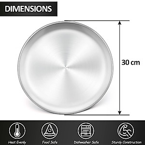 Herogo 12 Inch Stainless Steel Round Pizza Pan Set of 2, Large Healthy Pizza Tray Platter for Oven Baking Serving, Dishwasher Safe