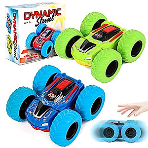 M SANMERSEN Flip Cars - 2 Pack Rotating Stunt Car Toys for 3 4 5 6 Year Old Boys - Push and Go Vehicle Monster Toy Trucks Boys Girls Gifts