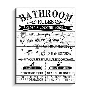 Bathroom Rules Wall Decor Sign Bathroom Decor Bathroom Rules Wall Art Wall Decor Sign Wood Plaque Wall Sign Funny Rustic Farmhouse Vintage Bathroom Decor Print Wooden Plaque Home Decoration (White)