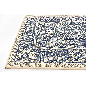 Unique Loom Outdoor Botanical Collection Area Rug - Allover (2' 2" x 3' 1" Rectangle, Beige and Blue/ Blue)