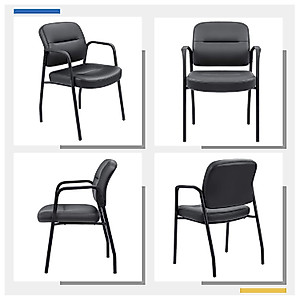 JUMMICO Office Guest Chair Reception Chair for Office Reception Lobby PU Leather Waiting Room Chair with Armrests Executive Office Chair Upholstered Set of 2, Black