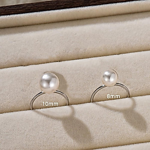 Dtja Shell Pearl 925 Sterling Silver Adjustable Ring for Women Expandable Round Ball Wedding Statement Finger Rings Comfort Fit Simple Elegant Engagement Promis Birthday Jewelry Gift (10mm)