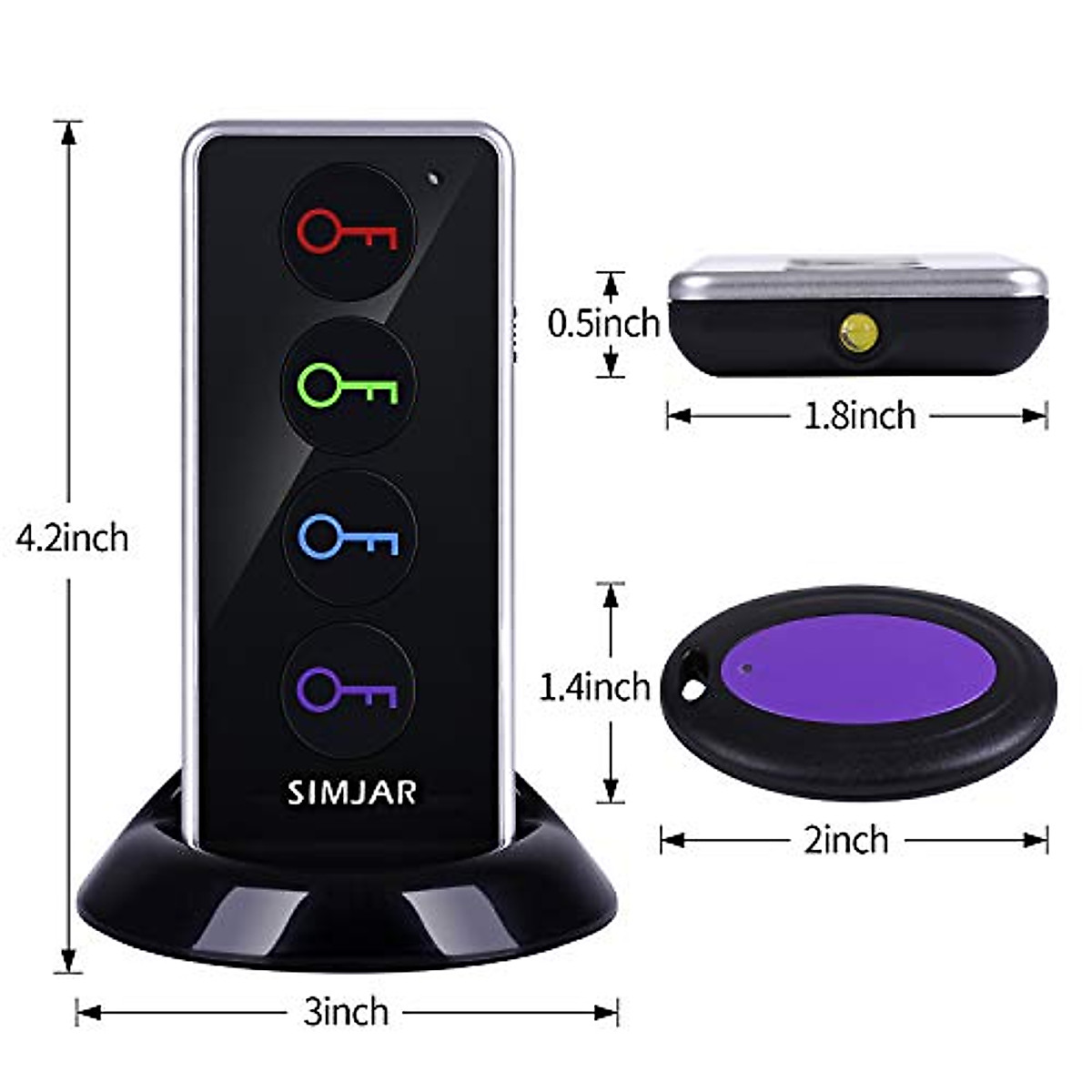 Key Finder with Extra 4 Long Chains & Up to 131ft Working Range in Open Space, Simjar Wireless Remote Control RF Key Finder Locator for Keys Wallet Phone Glasses Luggage Pet Tracker