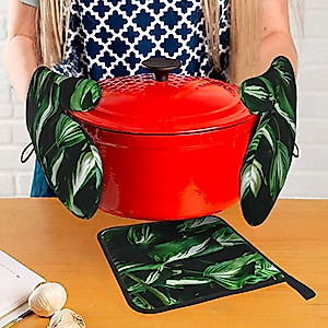 Lawn and Garden Oven Glove and Pot Holder Set, 500 Degree High Heat Resistant Oven Glove Heat Pads for Cooking Baking BBQ (Set of 3)
