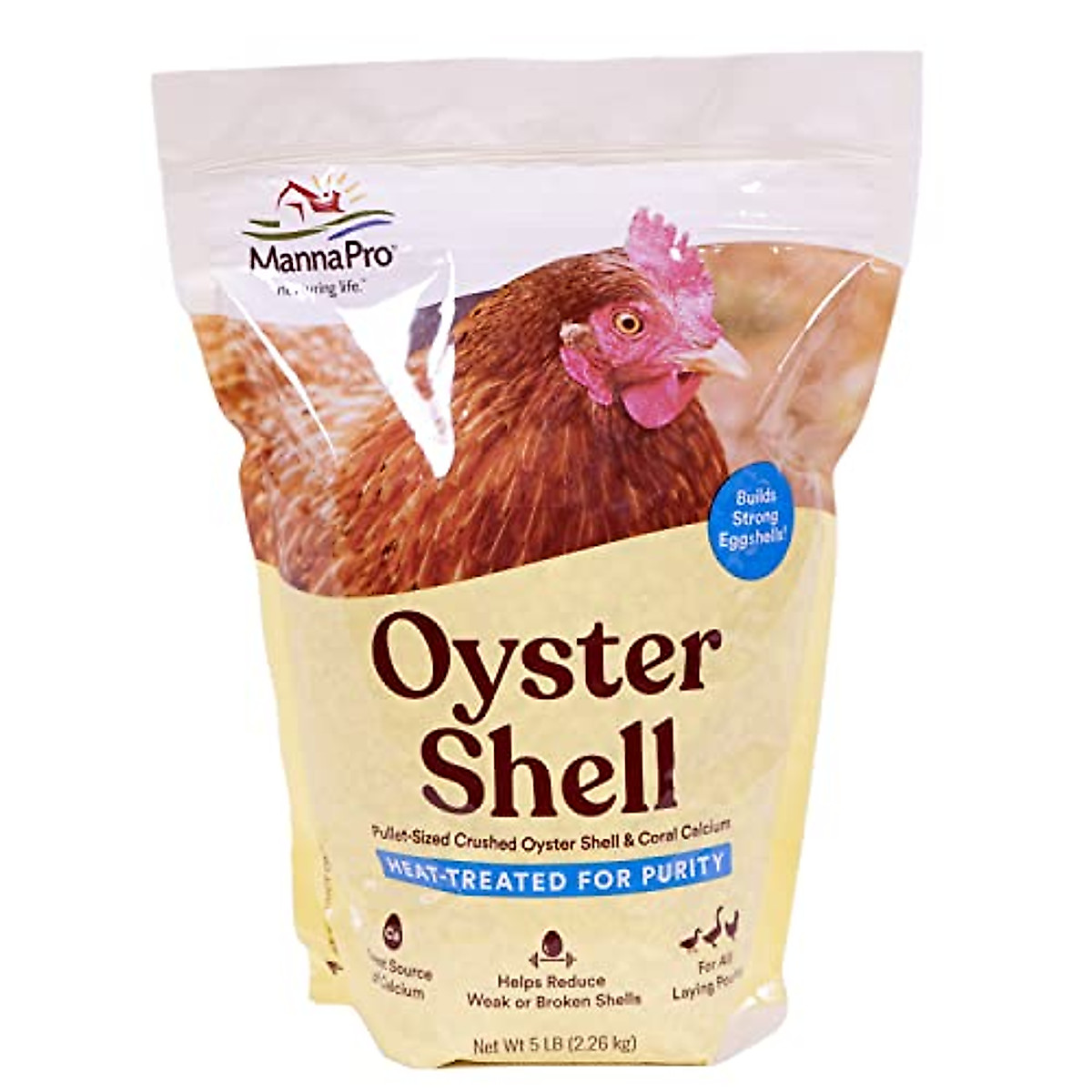 Manna Pro Crushed Oyster Shell - Calcium Supplement for Laying Hens - Chicken Feed for Egg-Laying Chickens - 5 lbs