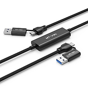 MT-VIKI USB 3.0 + Type C Transfer Cable Synchronizer, Two Computer Mutual Data Transfer Cable High-Speed USB 3.0 Transfer Cable Support Thunderbolt 3 4 5 Gbps