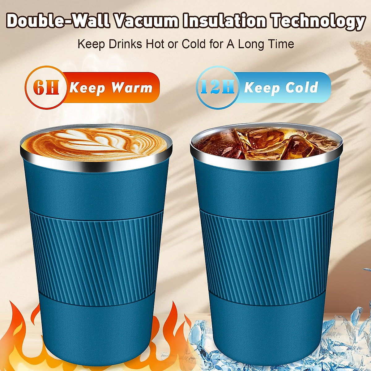 Coffee Travel Mug 12oz & 17oz, Insulated Coffee Mug with Lid, Leakproof Coffee Thermos, Coffee Tumbler for Hot&Cold Drinks, Stainless Steel Reusable Thermal Cup for Men Women