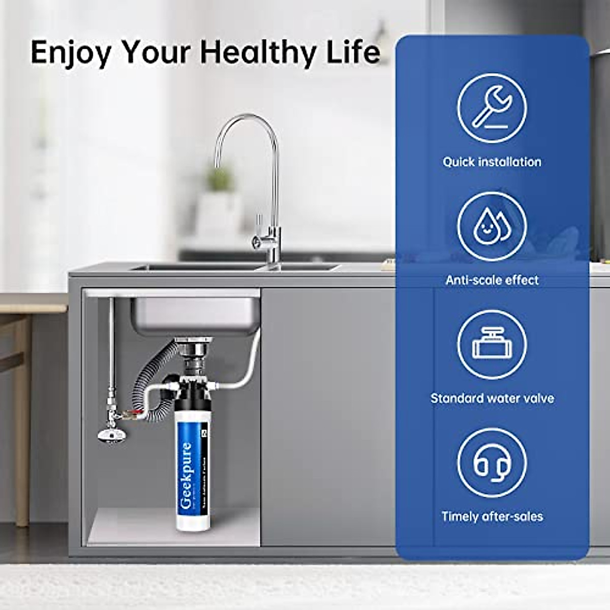 Geekpure Under Sink Water Filtration System- Scale Inhibition- Antiscale Carbon Filter