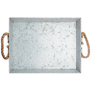 Benzara Mix Media Galvanized Tray with Rope Handles