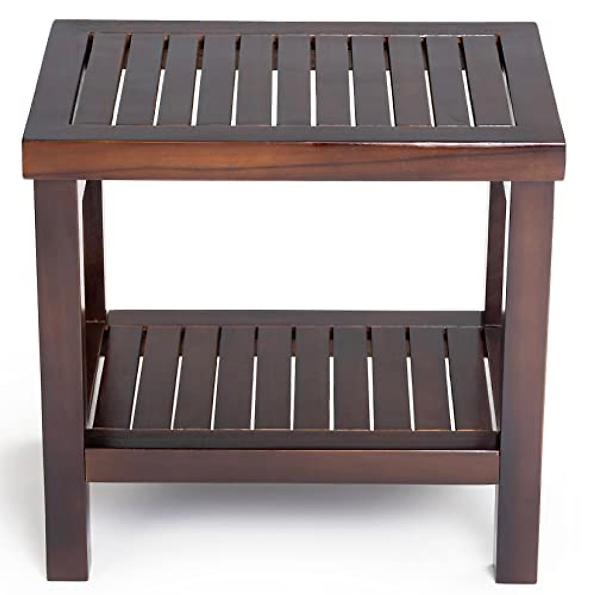ALA Teak Classic 24 Teak Wood Shower Bath Spa Waterproof Stool Bench with Shelf Brown