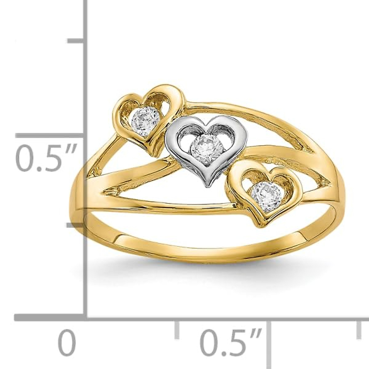 IceCarats 10K Yellow Gold Triple Heart Love 3 Stone Cubic Zirconia CZ Ring Size 6