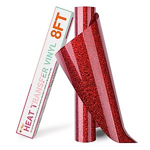 HTVRONT Red Glitter HTV Heat Transfer Vinyl Rolls - 10" x 8ft Red Glitter HTV Vinyl for Shirts, Glitter Iron on Vinyl for All Cutter Machine - Easy to Cut & Weed for Heat Vinyl Design (Red)