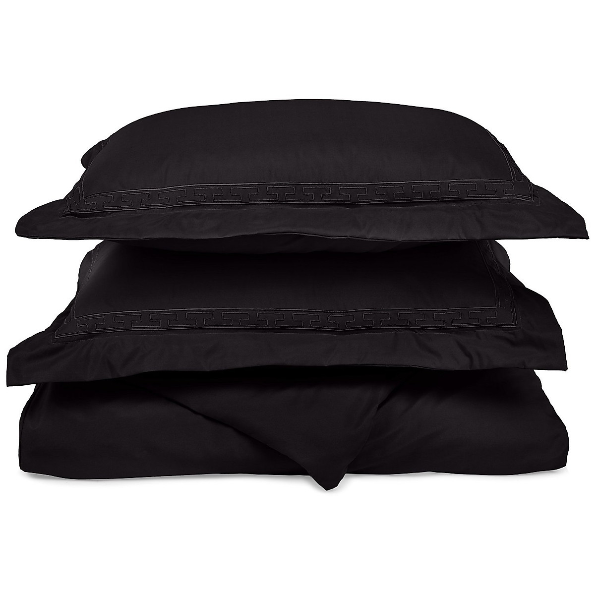 Super Soft Light Weight,100% Brushed Microfiber, Full/Queen, Wrinkle Resistant, Black Duvet Cover with Regal Embroidered Pillowshams in Gift Box